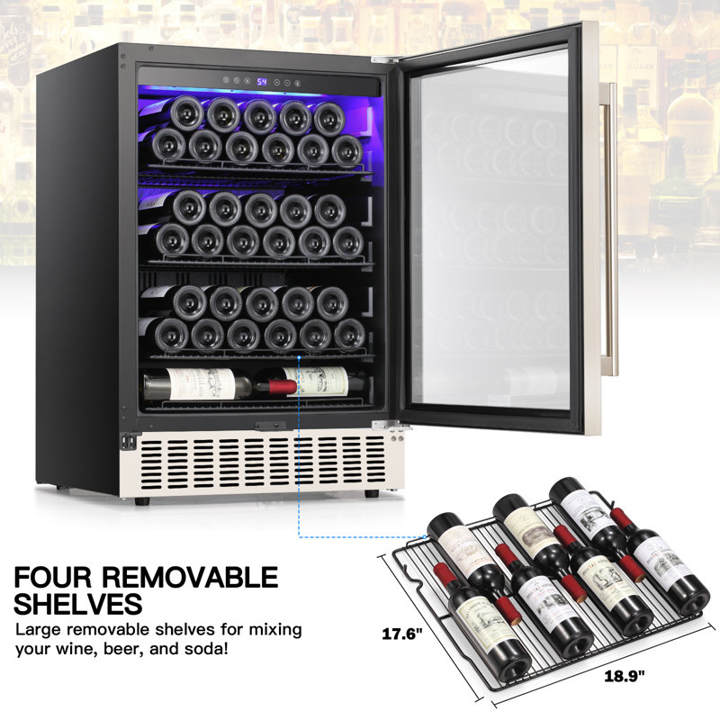 23.5 W 46 Bottle and 156 Cans Single Zone Freestanding Built In Wine Refrigerator